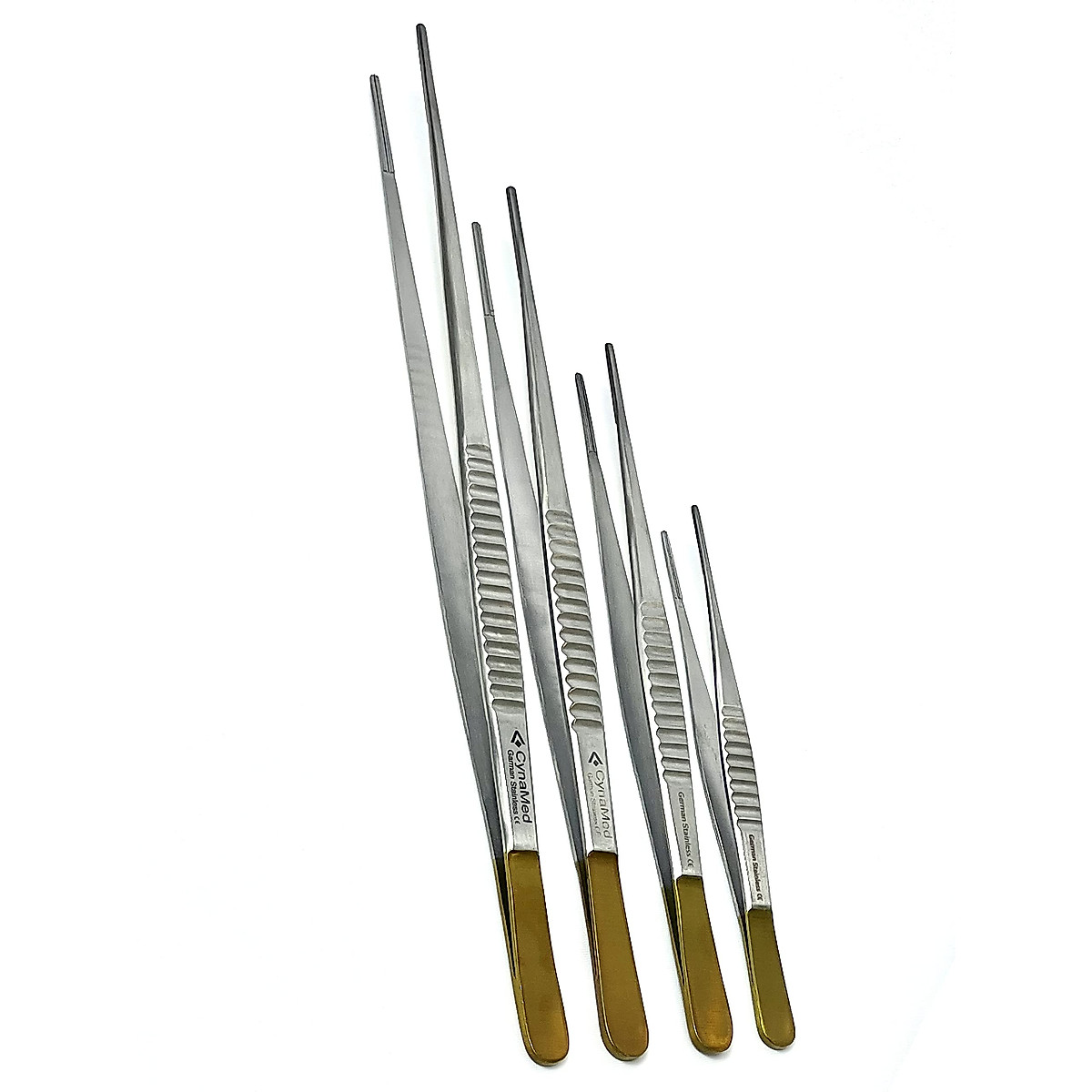 German Set of 4 Each Debakey Forceps Serrated Narrow Tips for Atraumatic Veterinary Microscopy Dissection Comes in Gold Handle 6”+8”+10”+12”