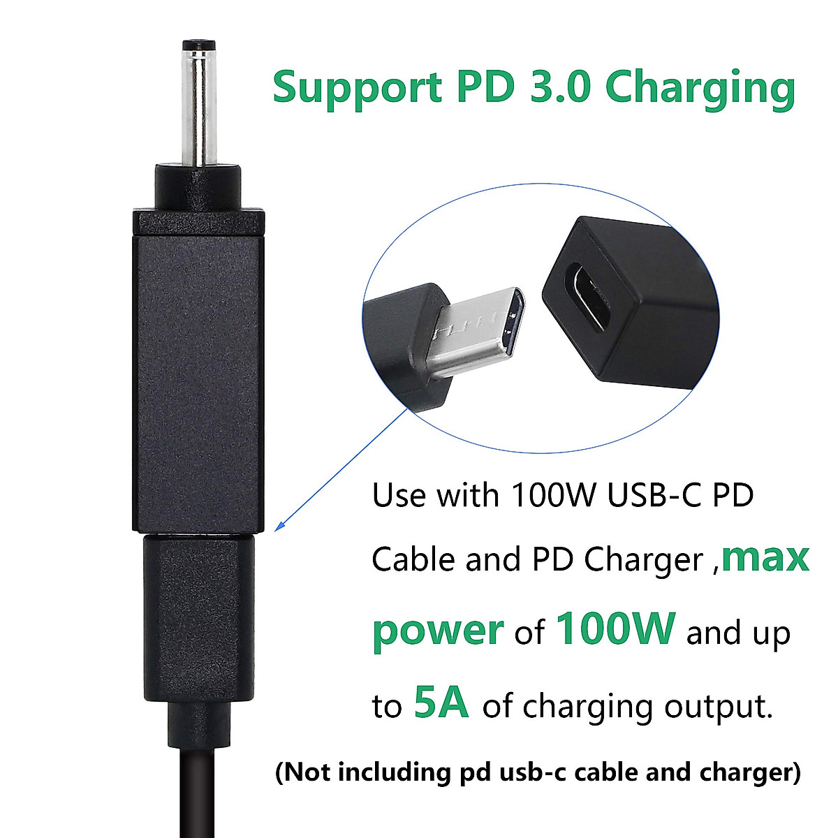 CERRXIAN 100W PD USB Type C Female Input to DC 3.5mm x 1.35mm Power Charging Adapter(100w-35135a) (Black)