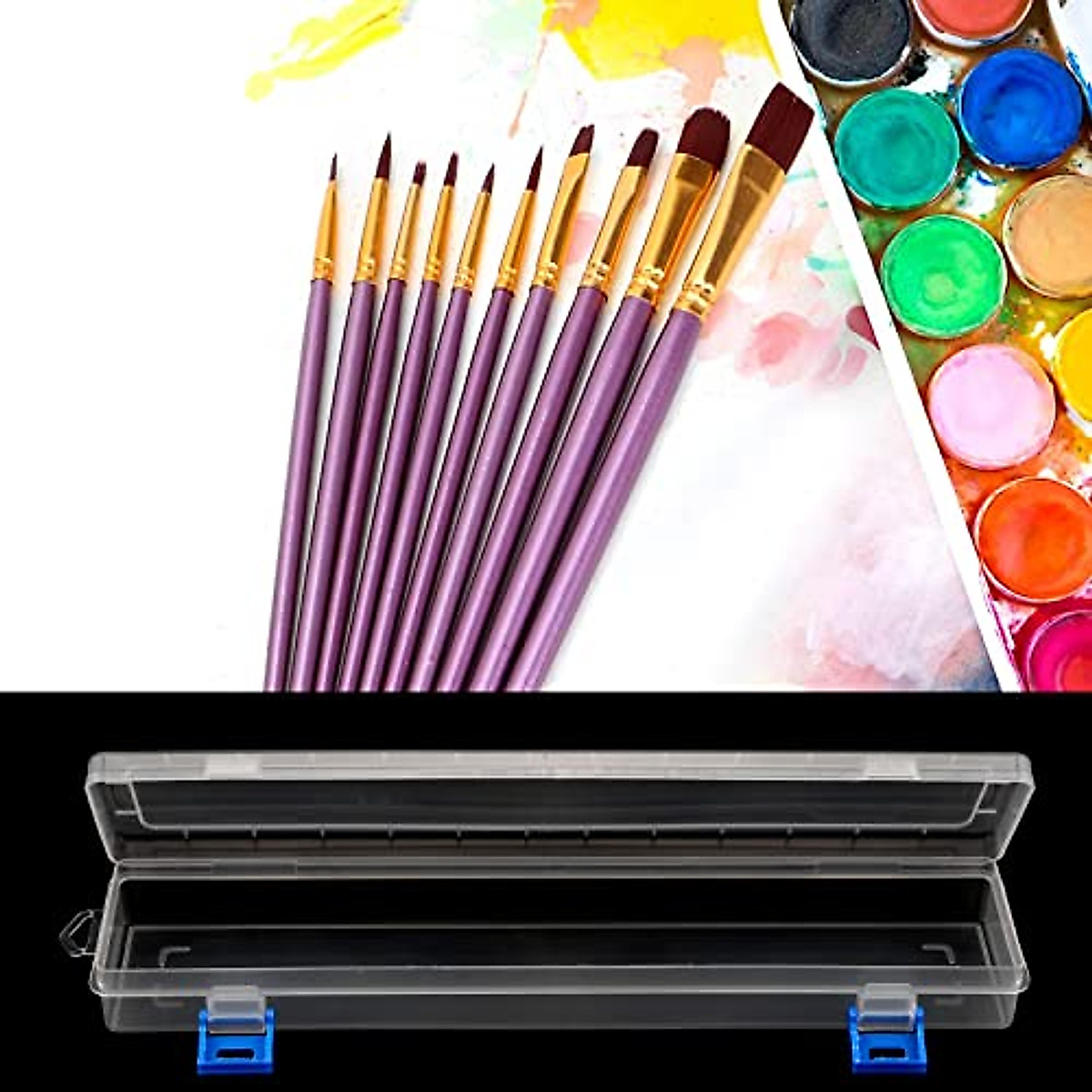 MOUYAT 10 Pack 13 x 2.7 x 1.3 Inch Paint Brush Holder Set, Paint Brushes Storage Box with Hinged Lid, Watercolor Paint Brush Container for Long Paint Brushes, Drawing Pen, Art Craft Beads