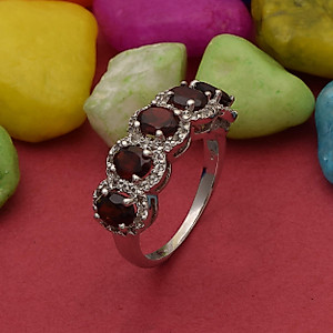 Shine Jewel Cluster Ring 2.50 Ctw Red Garnet Gemstone Women Wedding 925 Fine Silver Ring (8.5)