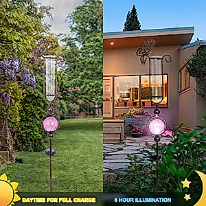 MUMTOP Rain Gauge Outdoor - 36 Inch Solar Butterfly Crackle Glass Stake Lights for Lawn, Yard and Garden