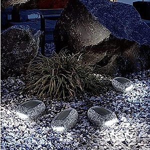 HULPPRE 6-Pack Solar Rock Lights,Decorative Stone Pathway Lights IP65 Waterproof Solar Deck Dock Lights,Step Lights,Solar Ground Lights,Road Studs/Markers for Sidewalk,Driveway,Pool