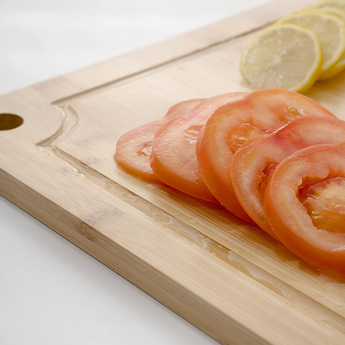 Large Bamboo Cutting Board Cheese Board Cheese Tray with Juice Groove & Round Groove, Chopping Board Charcuterie Board Christmas