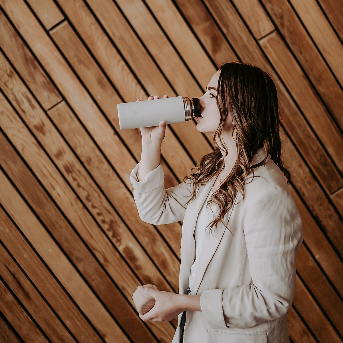 HASTINGS COLLECTIVE FIKA Slim Coffee Travel Mug Tumbler - Stainless Steel Vacuum Insulated Thermos Cup with Spill Proof Lid, 17oz (500ml) (Gray)