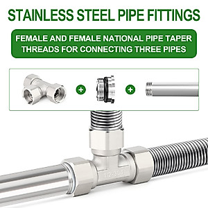 TAISHER 2PCS 304 Stainless Steel 3 Way 3 Ends Flexible Movable Tee Connector, 1/2" for Sprayer, Angled Valve, Shower Arm