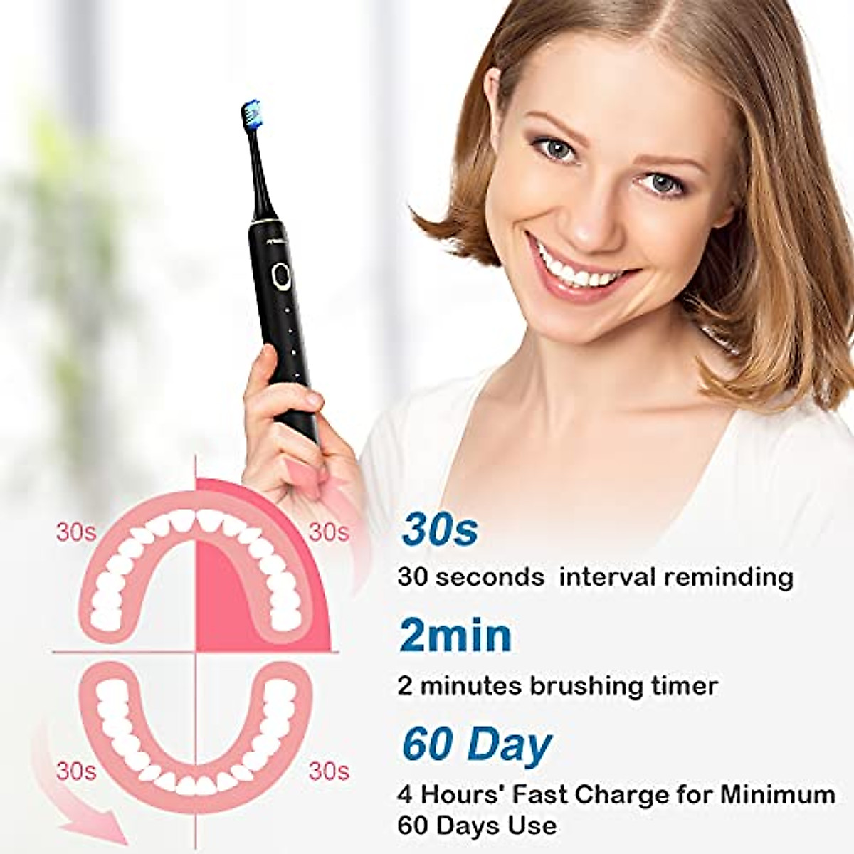 【2 in 1】 Water Dental Flosser and Ultrasonic Electric Toothbrush for Teeth, 300ML Oral Irrigator, 6 Tips, 4 Brush Heads, IPX7 Waterproof Waterflosser Flossing Teeth Cleaning Kit for Gums, Braces Care