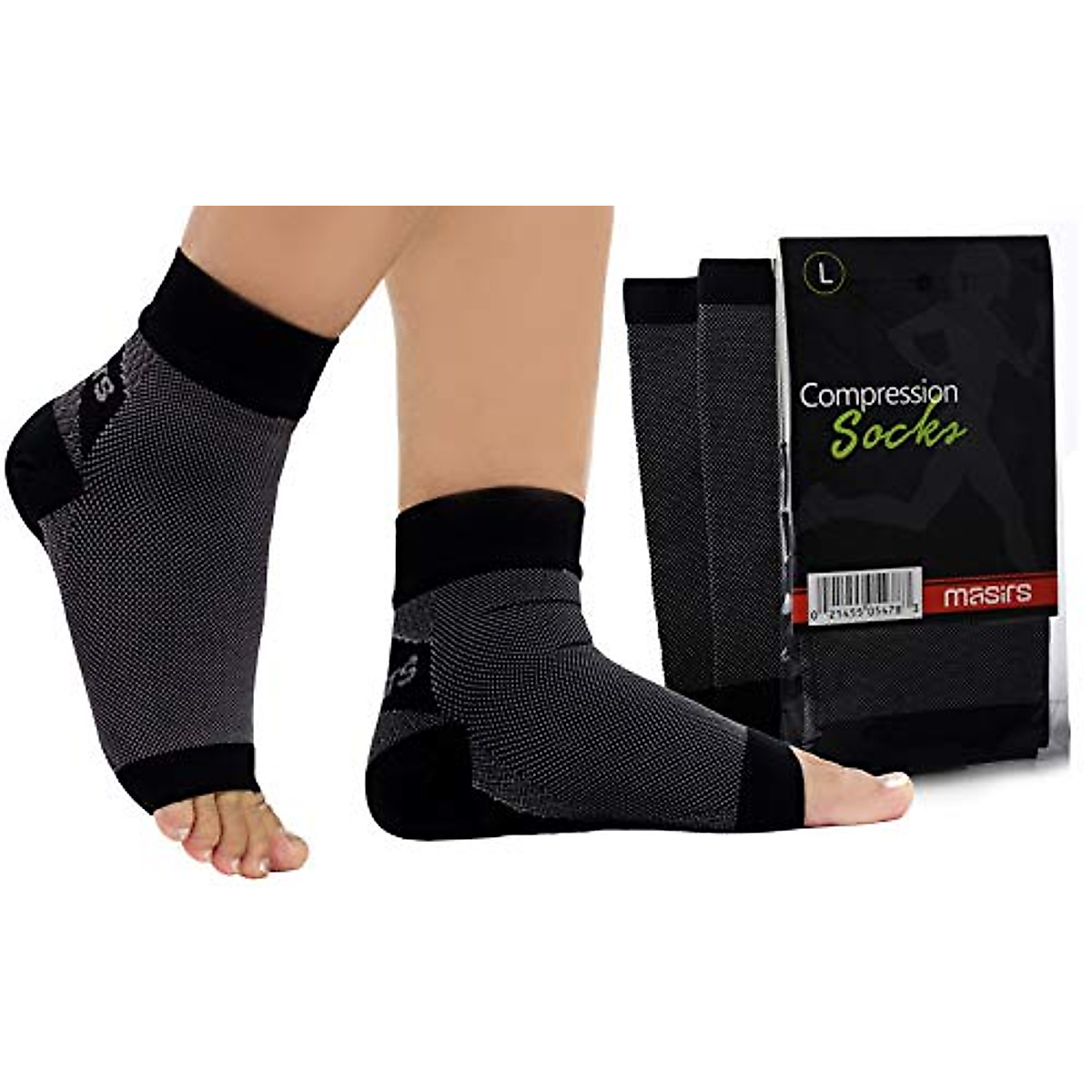 Masirs Ankle Compression Socks - A Toeless Foot Sleeve, Splint for Women Neuropathy, Ankle Swelling Relief, Heel Pain.