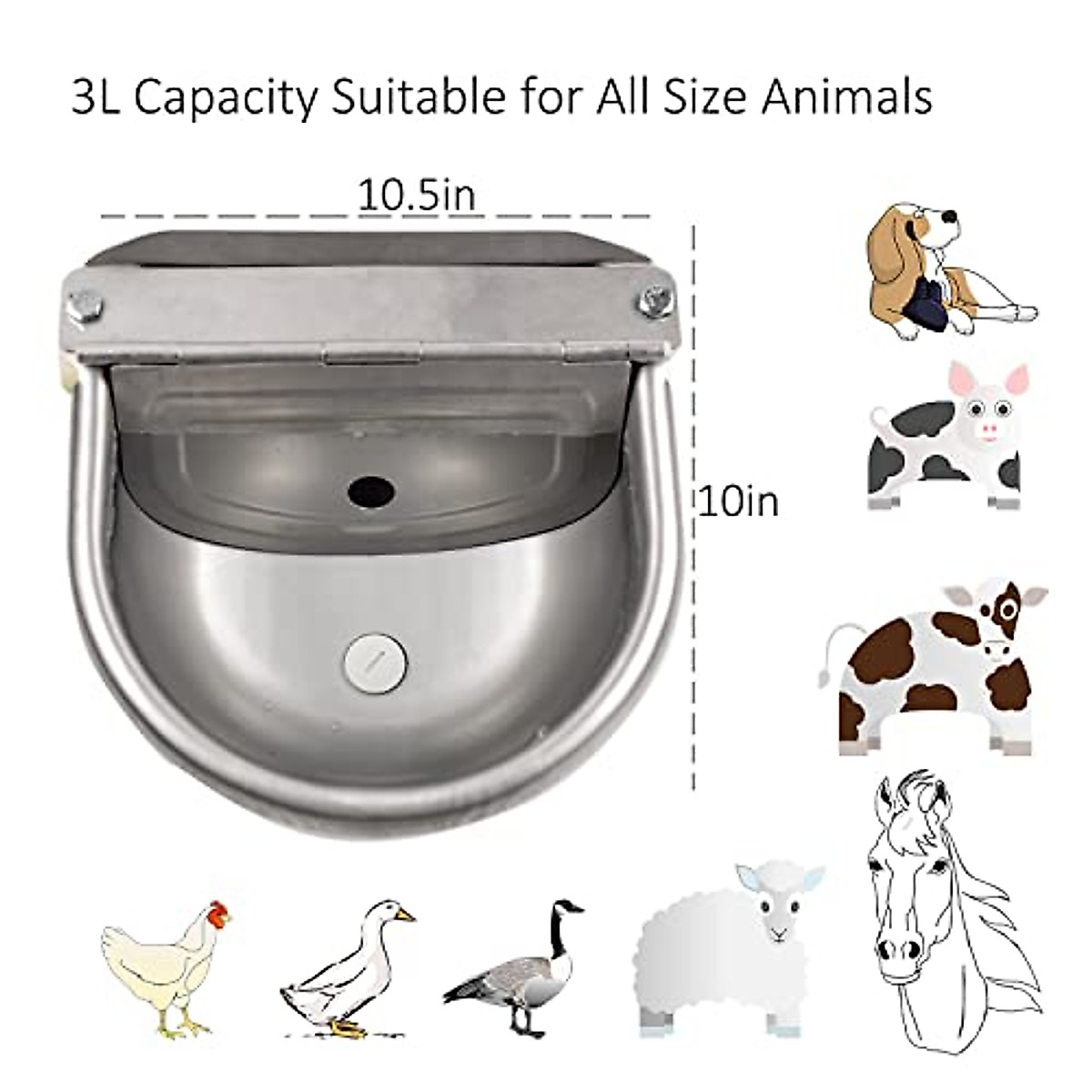 Automatic Water Bowl Dispenser for Dog Large Size Stainless-Steel Waterer Feeder Self Filling Trough for Poultry and Livestock