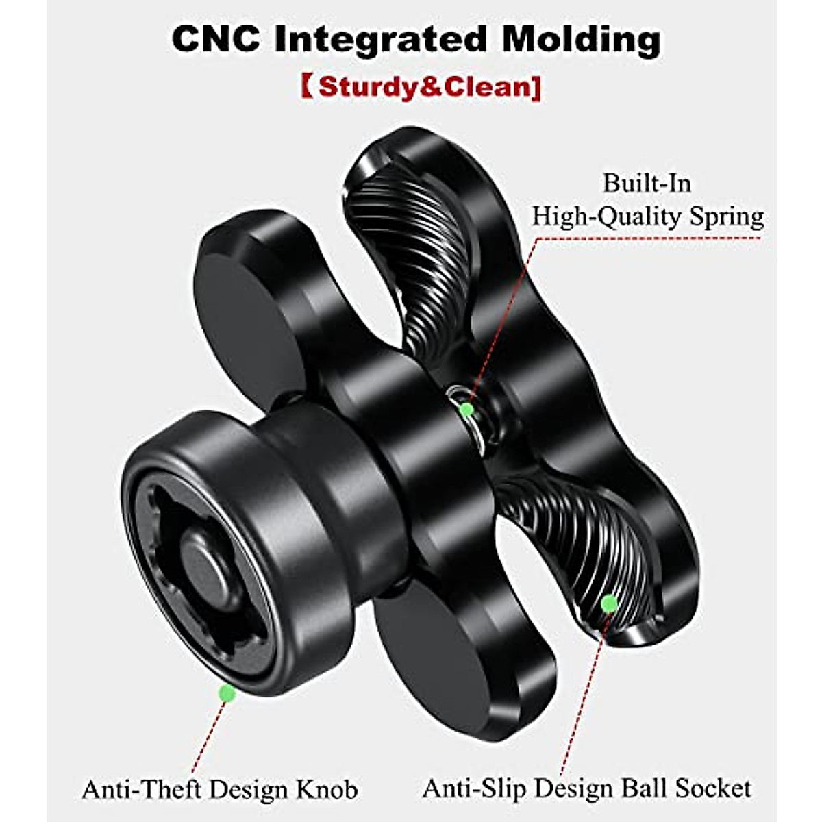 BRCOVAN Anti-Theft Aluminum Alloy Double Socket Arm Compatible with RAM Mounts B Size 1'' Ball Mounting Base & Bike Motorcycle Phone Holder (Short Arm)