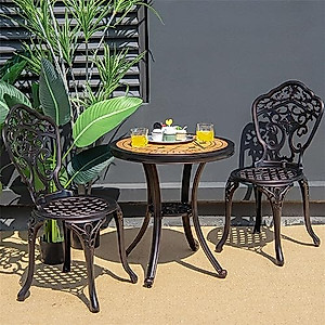 ZLXDP 3PCS Patio Bistro Set Round Table Chairs All Weather Cast Aluminum Yard