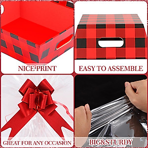 Kolewo4ever 36Pcs 12 Pack Christmas Basket Gift Set 8x10'' Gifts Baskets for Gifts Empty to Fill with Basket Empty, Basket Bags, Red Pull Bows for Christmas Holiday (Red and Black Plaid)