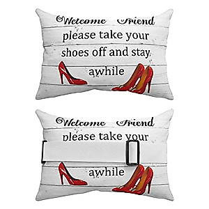 HERBED Recliner Head Pillow Outdoor Pillow with Insert Red High Heels White Wood Grain Waterproof Lumbar Pillow with Adjustable Strap Lounger Patio Chair Pillows for Beach Pool Office 2pcs