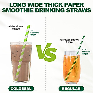 [10mm Wide] 8.5 inch Colossal Paper Straws for Smoothie & Milkshake - Colorful Stripes (Pack of 100)