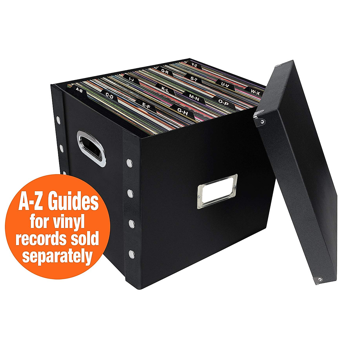 Vinyl Record Storage Box - 12" - 1 Pack- Crate Holds up to 75 Vinyl Albums - Black