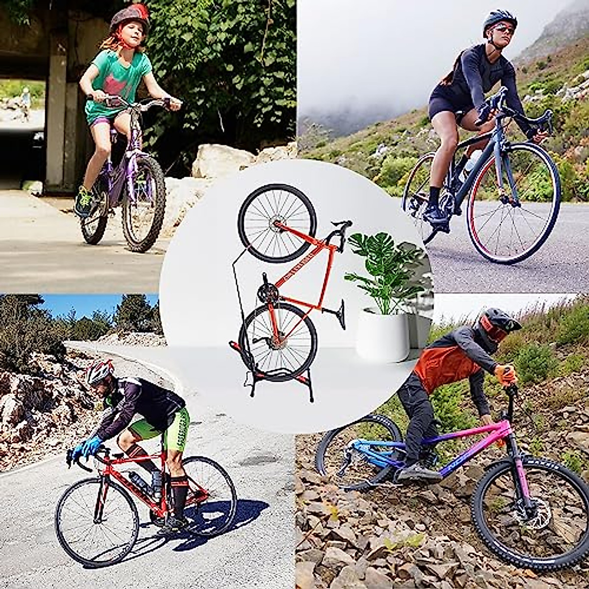 JAPUSOON Upright Bike Stand, Adjustable Vertical Bike Rack for Indoor Bike Storage - Garage & Home, Space-Saving Vertical & Horizontal Bike Rack Garage, Fit Most 20''-29'' Bike