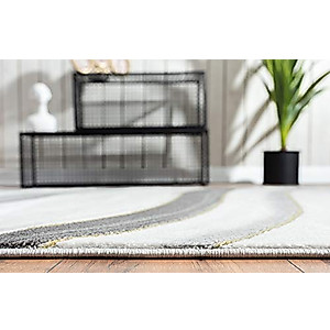 Abani Grey & White Rugs Modern Linear Design 4' x 6' Bedroom Rug, Contemporary Line Art Non-Shed Area Rug