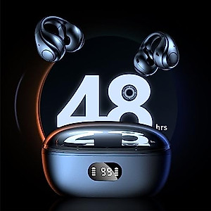 Open Ear Headphones Wireless Bluetooth 5.3，Noise Cancelling Earbuds，HiFi Stereo Headphones，Wireless Headphones, Ear Stereo Bass Headset with Earhooks LED Battery Display (Black)