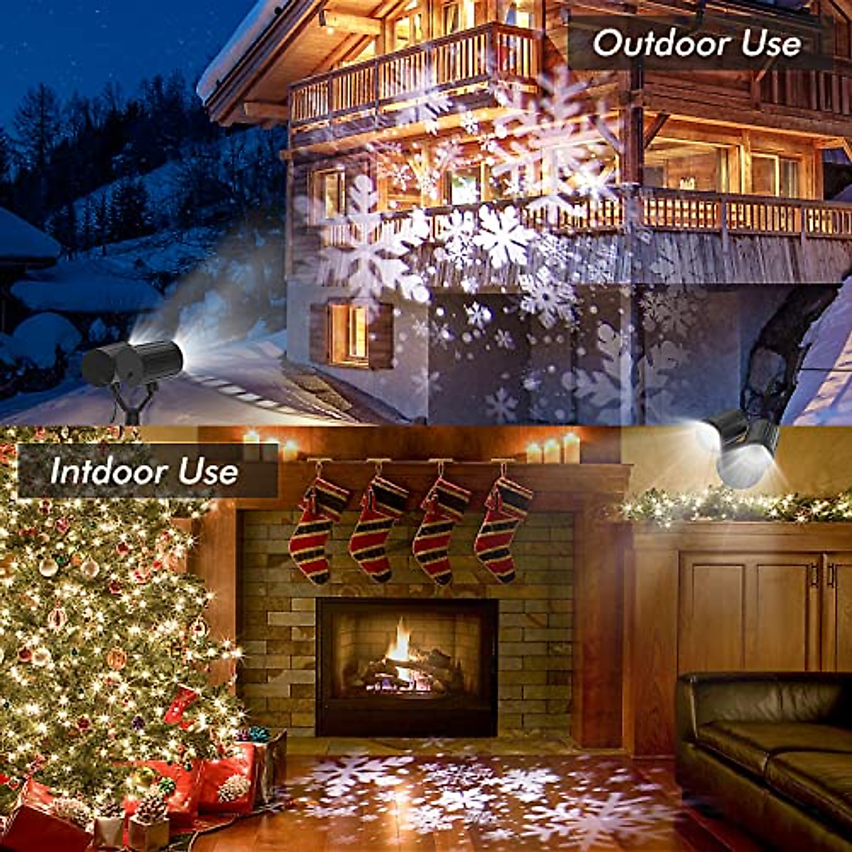 Christmas Projector Lights Outdoor, Double Head Upgrade Rotating Snowflake LED Lighting Projector Waterproof Indoor Outdoor Snowflake Party Patio Garden Landscape Lights Party Christmas Decorations