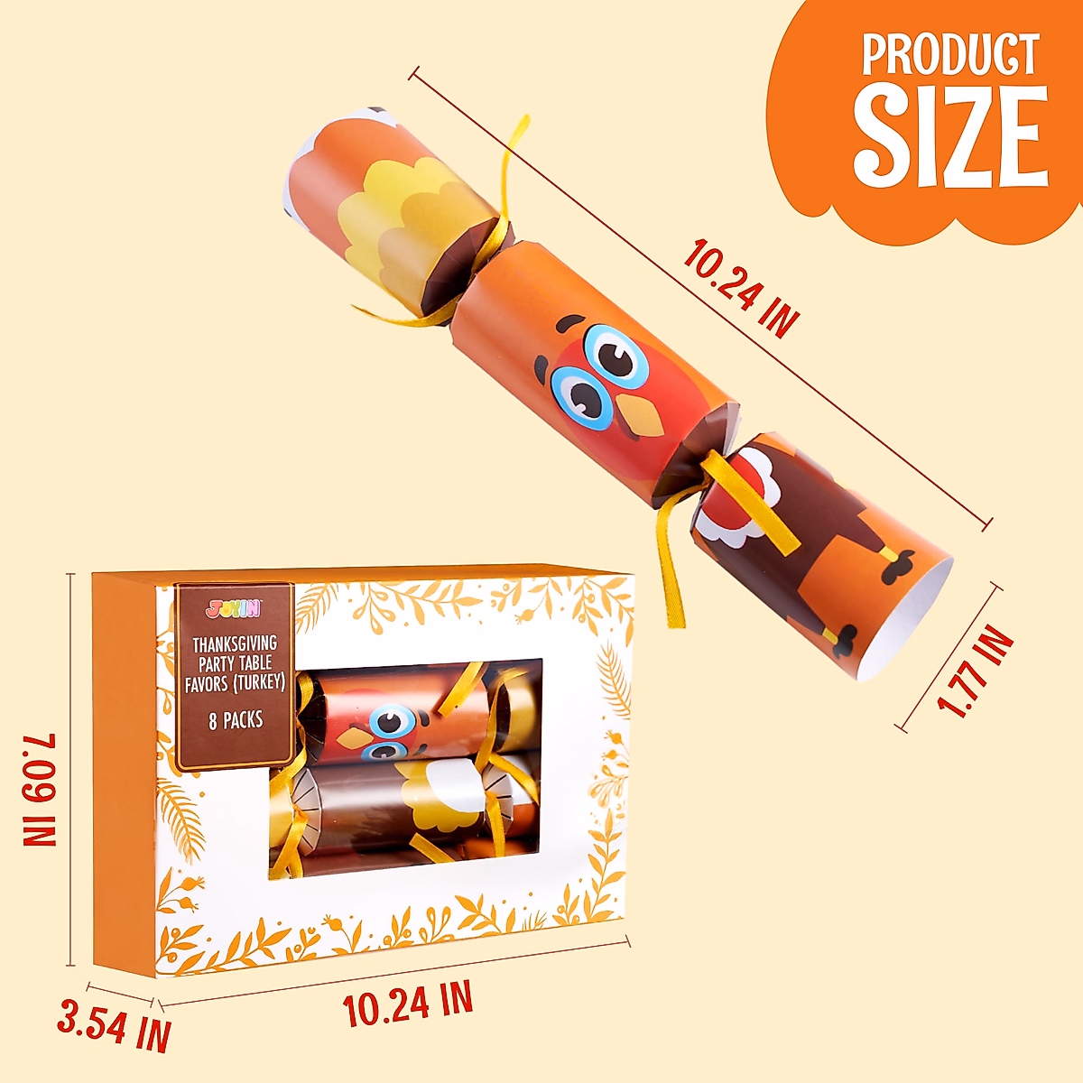 JOYIN 8 PACK Thanksgiving Party Favor,Turkey Style Thanksgiving Cracker,Party Games for Fall Holiday, No Snap Party Table Favor Set with Joke Dice & Gifts,Thanksgiving Holiday Cracker for Kids Adults