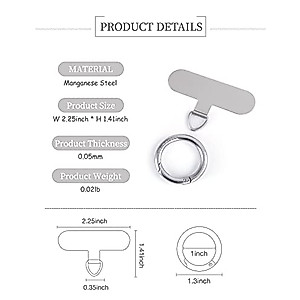 project-cb Phone Tether Tab ×1,Spring Ring ×1,Metal Patch,Universal Phone Lanyard Patch Without Adhesive,Phone Strap Replacement Part for Cell Phone (Silver)