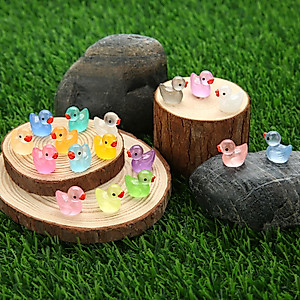 GWAHSA 240pcs Luminous Mini Resin Ducks, Tiny Duck Bulk Glow in The Dark Small Plastic Miniature Ducks Figures for Dollhouse Decor Micro Garden Home Landscape Aquarium Craft Gifts Party Favors Toys