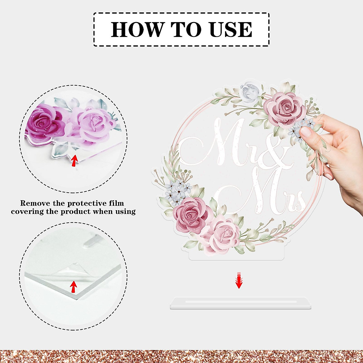 INNORU Mr and Mrs Table Centerpiece, Acrylic Wedding Table Topper Centerpiece Bridal Shower Party Table Sign Bride & Groom Wedding Engagement Party Decorations