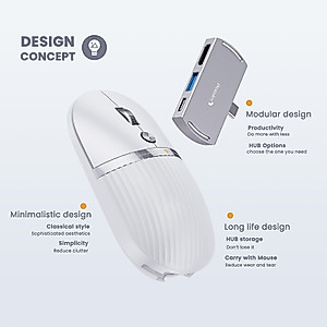 ProtoArc USB C Wireless Bluetooth Mouse, Multi-Device HubMouse with Type C Hub Portable Silent Rechargeable Computer Laptop Mouse for ipad, PC, Tablet, MacBook, Surface Pro-Silver