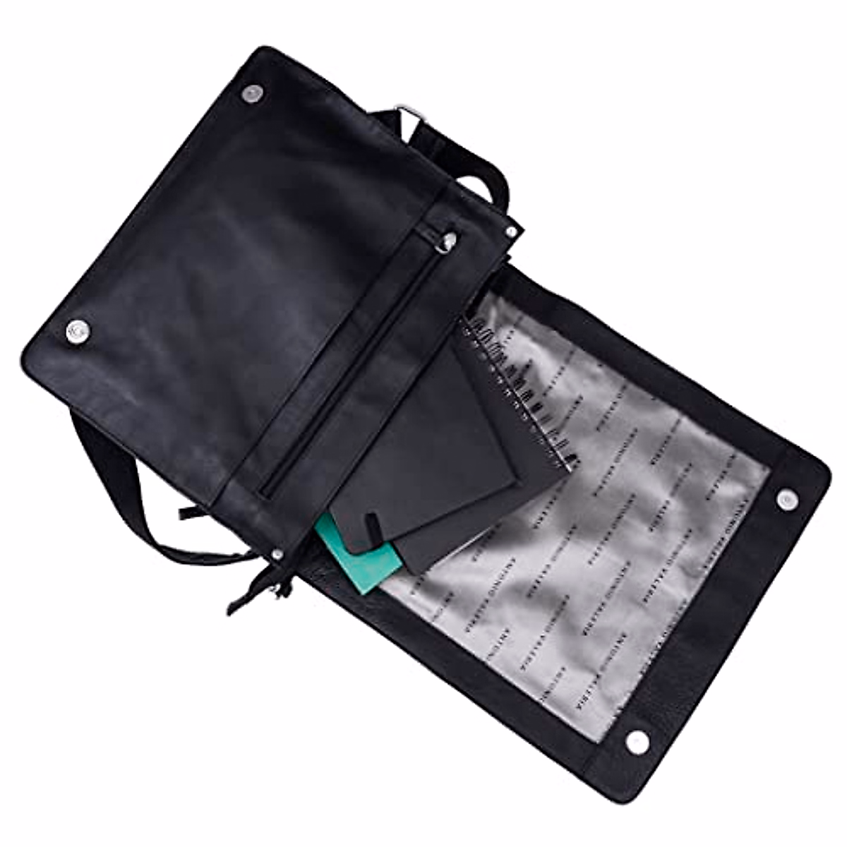 ANTONIO VALERIA Albert Black Grainy Nappa Leather Messenger Bag for Men