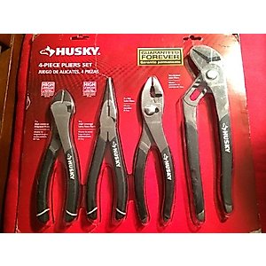 Husky 861461 4 Piece High Leverage Multi-Use Pliers Set with Diagonal, Long Nose, Slip Joint, and Groove Joint Pliers