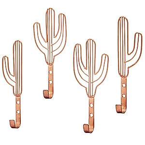 MyGift Wall Mounted Decorative Copper-Tone Metal Entryway Coat Hooks Saguaro Cactus Shaped Hanging Novelty Hooks, Southwest Style Home Decor, Set of 4