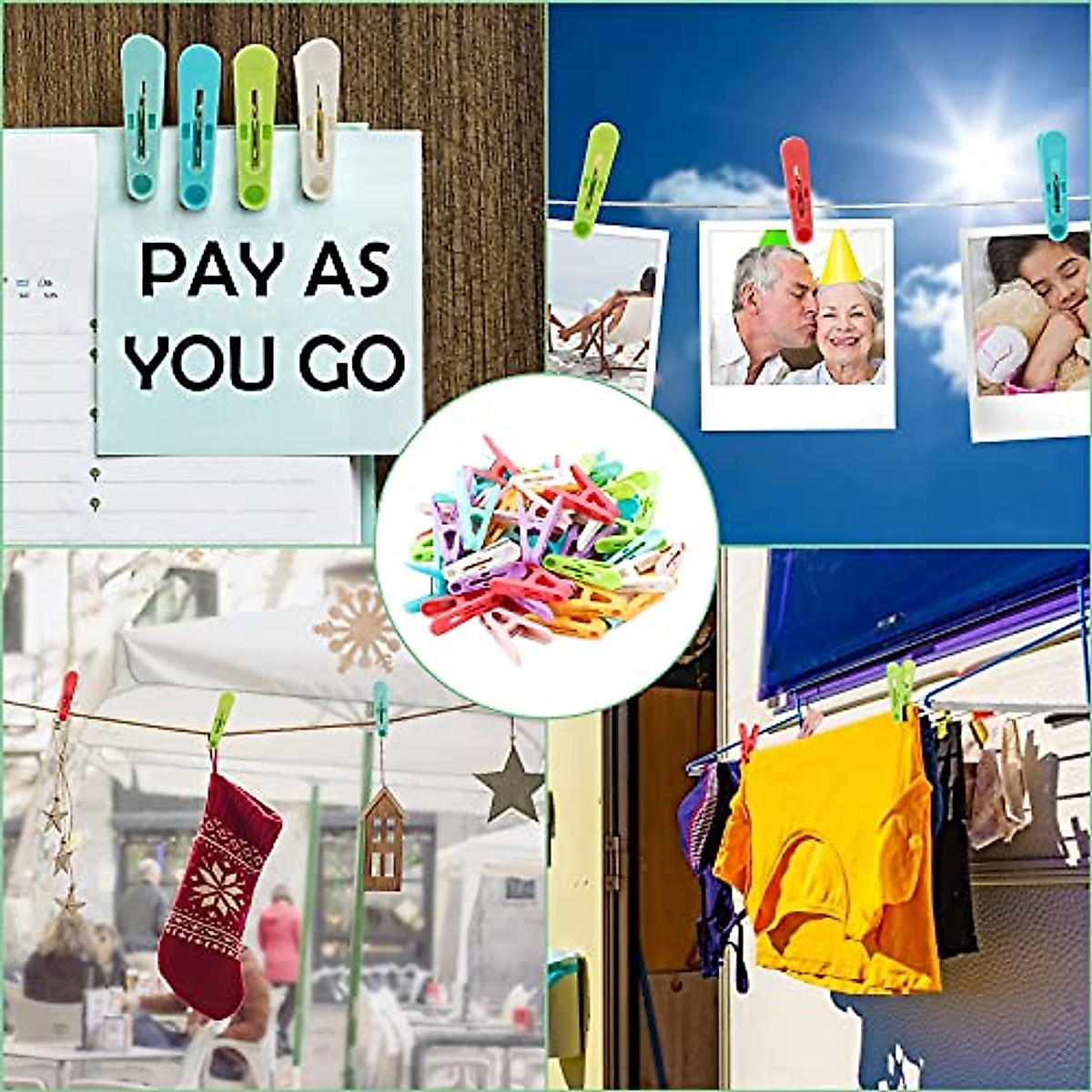 56 PCS Clothespins Plastic Colorful Small Clips, 8 Bright Colors Clothes Drying Line Pegs Mini Clothes Pins Clothesline Crafts Photos Paper Picture Towel Clips Clothes Pin （8 Colors）