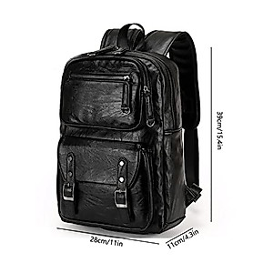 WQXD Retro 100% Real Leather Backpack，Man Casual Genuine Leather Daypack，Male Business、School、Office Leisure Travel Computer Rucksack (Color : Black, Size : 15.6inchs)