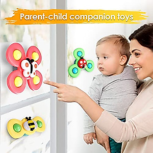 ALASOU 3PCS Suction Cup Spinner Toys for 1 Year Old Boy Girl|Spinning Top Baby Toys 6 12 18 Months|1 2 Year Old Boy Birthday Gift|Baby Bath Toys for Kids Ages 1-3|Sensory Toys for Toddlers 1-3