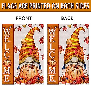 Fall Garden Flag, Welcome Fall Gnomes Yard Flag 12x18 Double-Sided Autumn, Fall Pumpkins Garden Flags Burlap Signs Home Decorations Outdoor Farmhouse