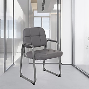 CLATINA Waiting Room Chairs with Padded Arms Leather Guest Chair no Wheels for Office Reception and Conference Desk with Sled Base Grey