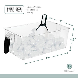 Ice Cube Tray + Ice Scoop For Freezer | Ice Bin & Flexible Scoop | BPA Free, Food Safe Ice Bucket | Clear Plastic Storage Bin, Laundry Detergent Holder, Freezer and Refrigerator Organizer Bin