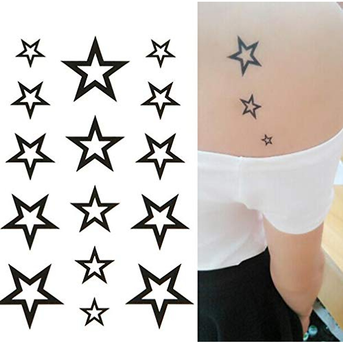 Yesallwas Cute Black Moon Sky Stars Temporary Tattoo for Women Body Kids 6 sheet Waterproof Art Fake Tattoo Stickers