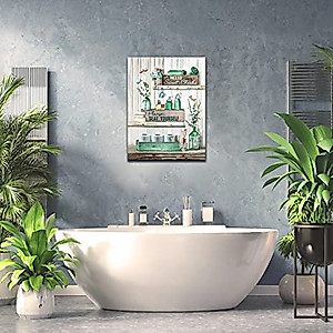 Bathroom Decor Wall Art, Bathroom Rules Wall Decor, Dragonfly Wall Art Teal Rustic Farmhouse Bathroom Canvas Prints Signs Wood Background Bathroom Pictures Artwork Framed Bath Laundry Home Decorations