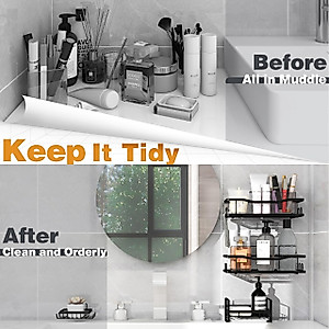 Monjuae Shower Organizer 5 Pack, Bathroom Shower Shelves, Waterproof, Rustproof Shower Shelf for Inside Shower, No Drilling, Strong Adhesive Shower Caddy, Shower Storage for Bathroom, Kitchen, Black