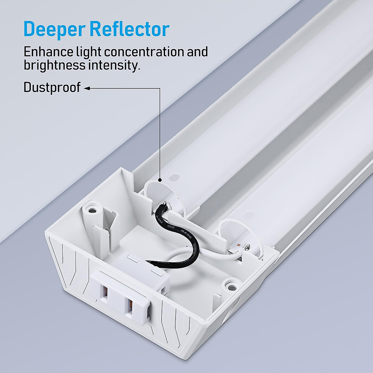 LEONLITE LED Shop Light 4FT, Deep Reflector, 40W 5000K Daylight Linkable LED Shop Light, Plug in Shop Light with Pull Chain (ON/Off), 4 Foot LED Shop Lights for Workshop, Garage, Shop, Pack of 4