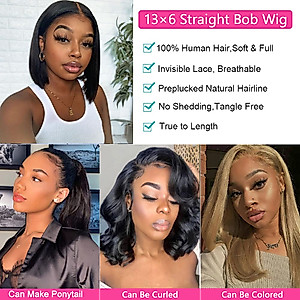 Lzlefho Short Bob Wigs 13x6 Lace Front Wigs Human Hair Glueless Brazilian Virgin Human Hair Straight Bob Wigs For Women 150% Density Pre Plucked with Baby Hair Natural Color (12inch)