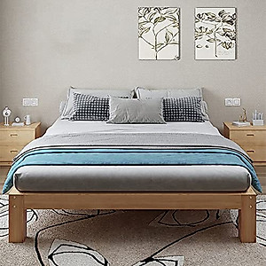 LITFAD Scandinavian Bed Frame Platform Bed Solid Wood Standard Bed Wooden Slats (No Box Spring Needed) - Twin XL, Single Bed