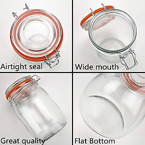 Encheng 32 oz Glass Jars With Airtight Lids And Leak Proof Rubber Gasket,Wide Mouth Mason Jars With Hinged Lids For Kitchen Canisters 1000ml, Glass Storage Containers 4 Pack