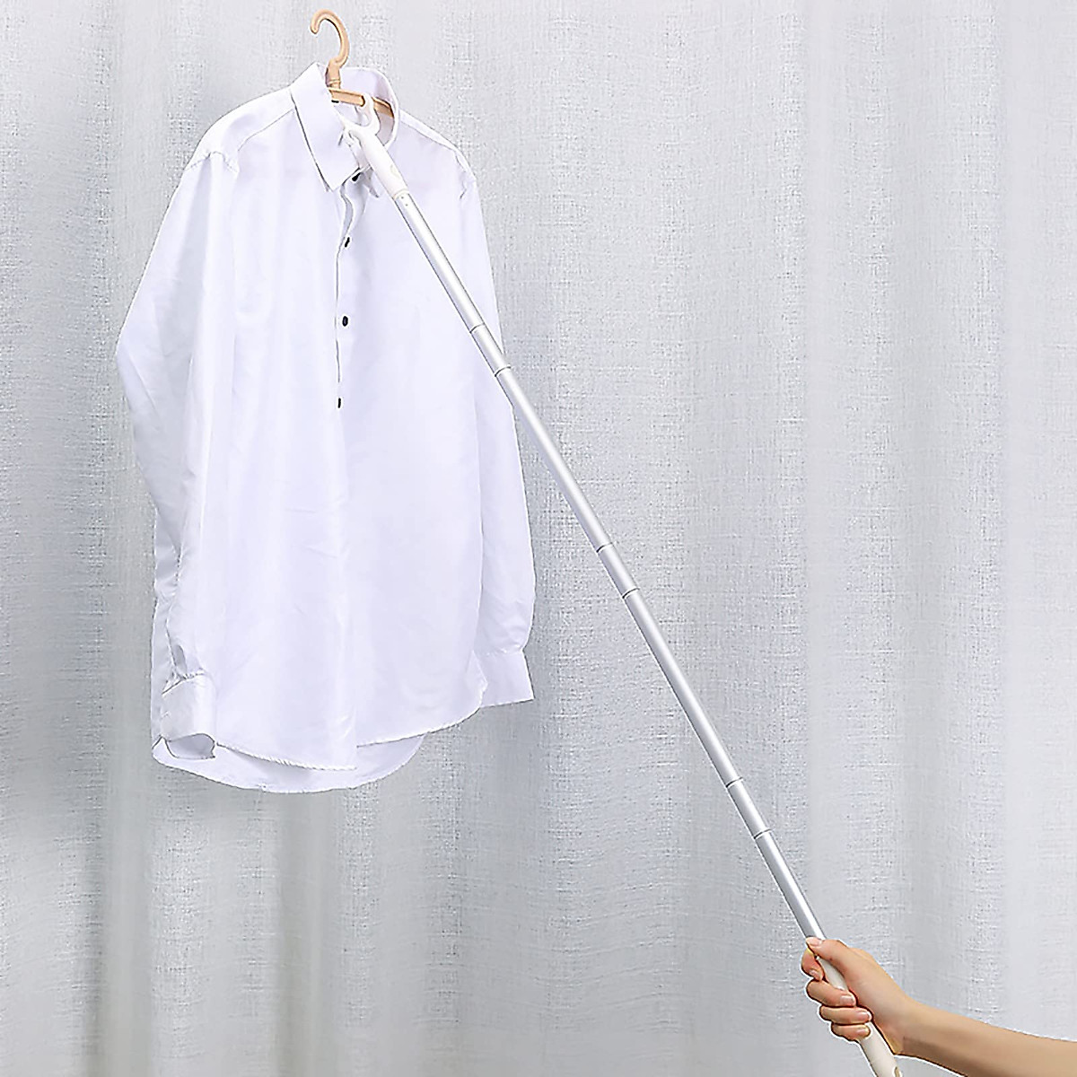 AGOEIN 4 Section Connecting Aluminum Pole with Hook Handle,Adjustable from 26 to 47.5-Inch, White