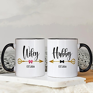 Fatbaby Est 2024 Hubby and Wifey Coffee Mug,Mr and Mrs Gifts Couple Mug, Wedding Gift for Couples, Newlywed Gifts for Couples,Unique Bridal Shower Gifts for Bride and Groom 11oz