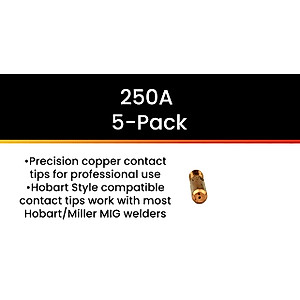 Hot Max 23022 .025-Inch Welder Contact Tips, Hobart Style, 250A, 5-Pack