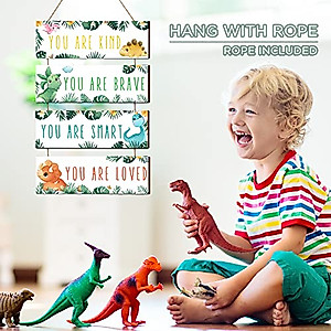 UBTKEY Dinosaur Room Decor for Boys, Dinosaur Wall Decor for Boys Nursery Room Bedroom, 4 Pieces Inspirational Dinosaur Wall Art Wall Decorations for Boys Room Classroom Bedroom