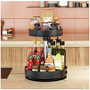 Lazy Susans Organizer 2 Tier Metal Steel Turntable Rotating Spice Racks for Cabinet Pantry Cupboard Table, 10 inch, Black