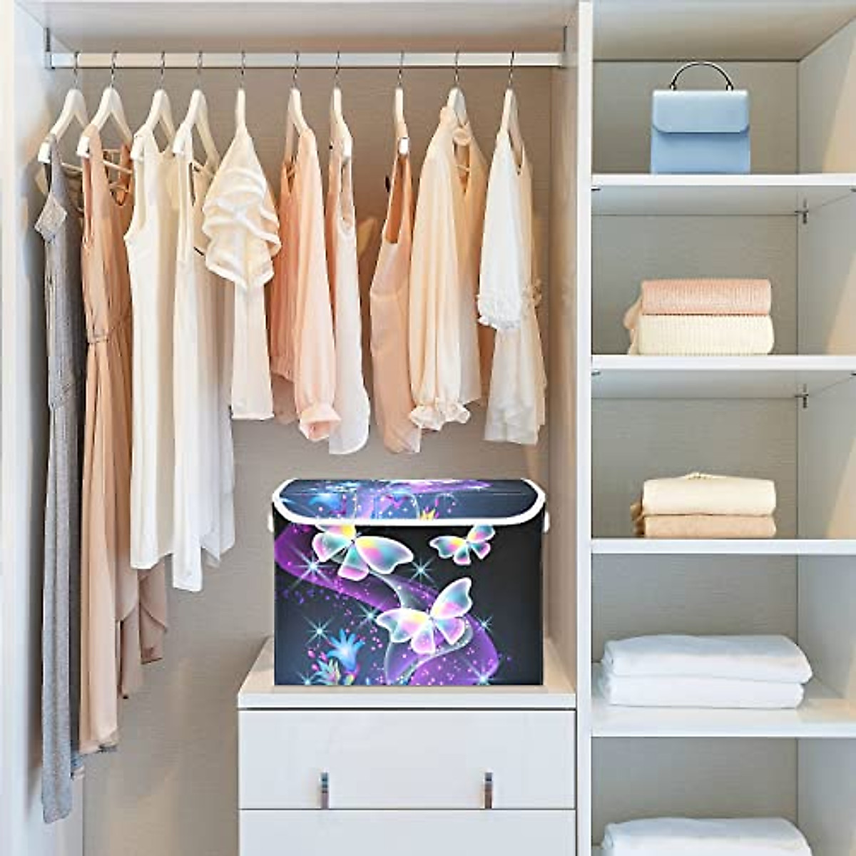 innewgogo Flowers Butterfly Storage Bins with Lids for Organizing Large Collapsible Storage Bins with Handles Oxford Cloth Storage Cube Box for Dog Toys