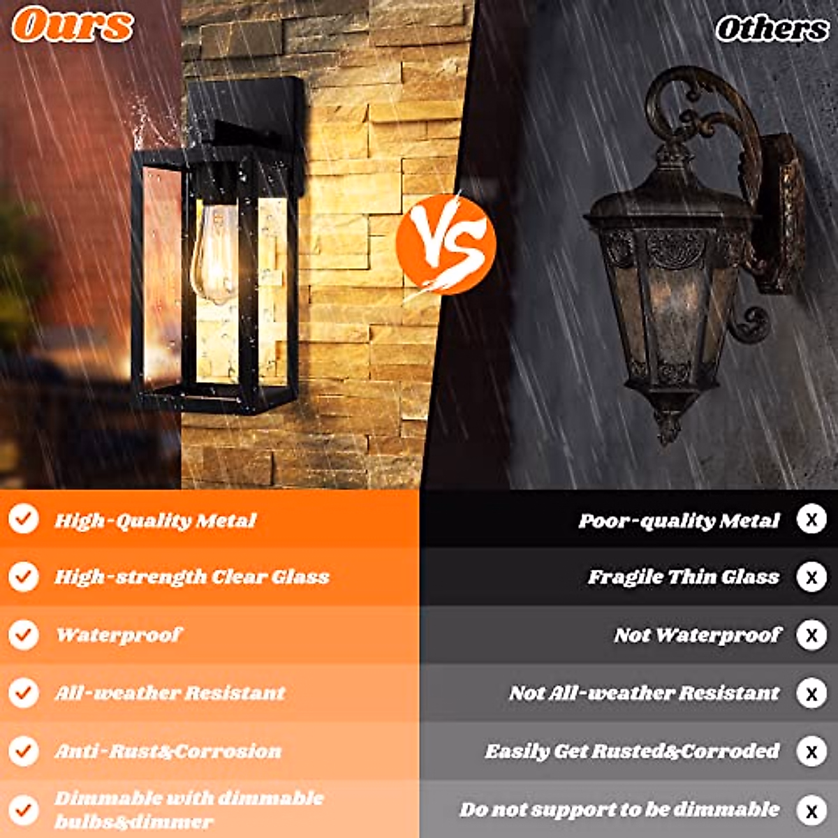 2-Pack Outdoor Light Fixtures Wall Mount, Waterproof Exterior Wall Lanterns with Clear Glass, Anti-Rust Outside Black Wall Sconces, Front Porch Lights for House Garage Doorway, Bulbs Not Included